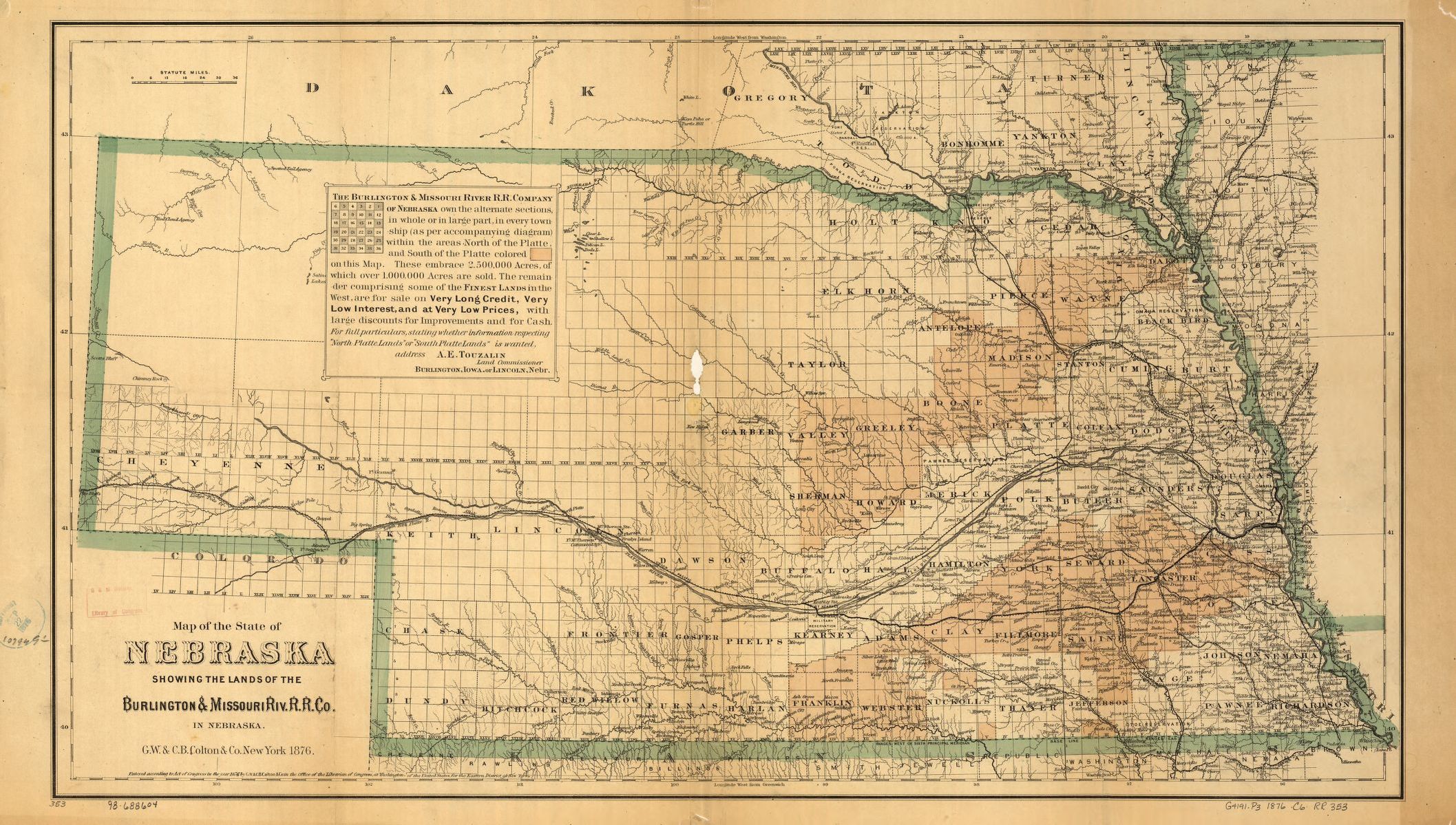 1876 Nebraska map, Library of Congress, Geography and Map Division ...